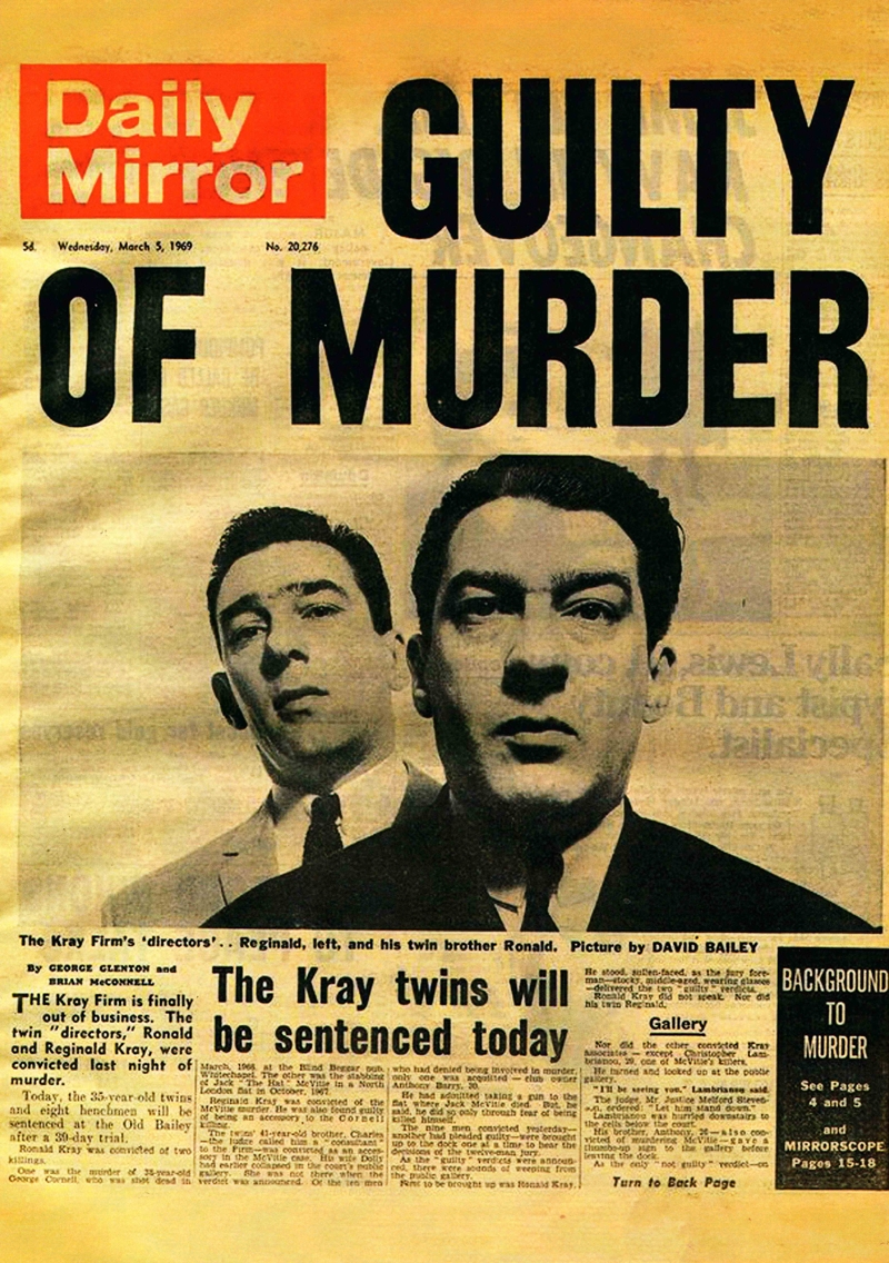 LARGE A3 SIZE KRAY TWINS “GUILTY” NEWPAPER HEADLINE POSTER – Gangster Stuff