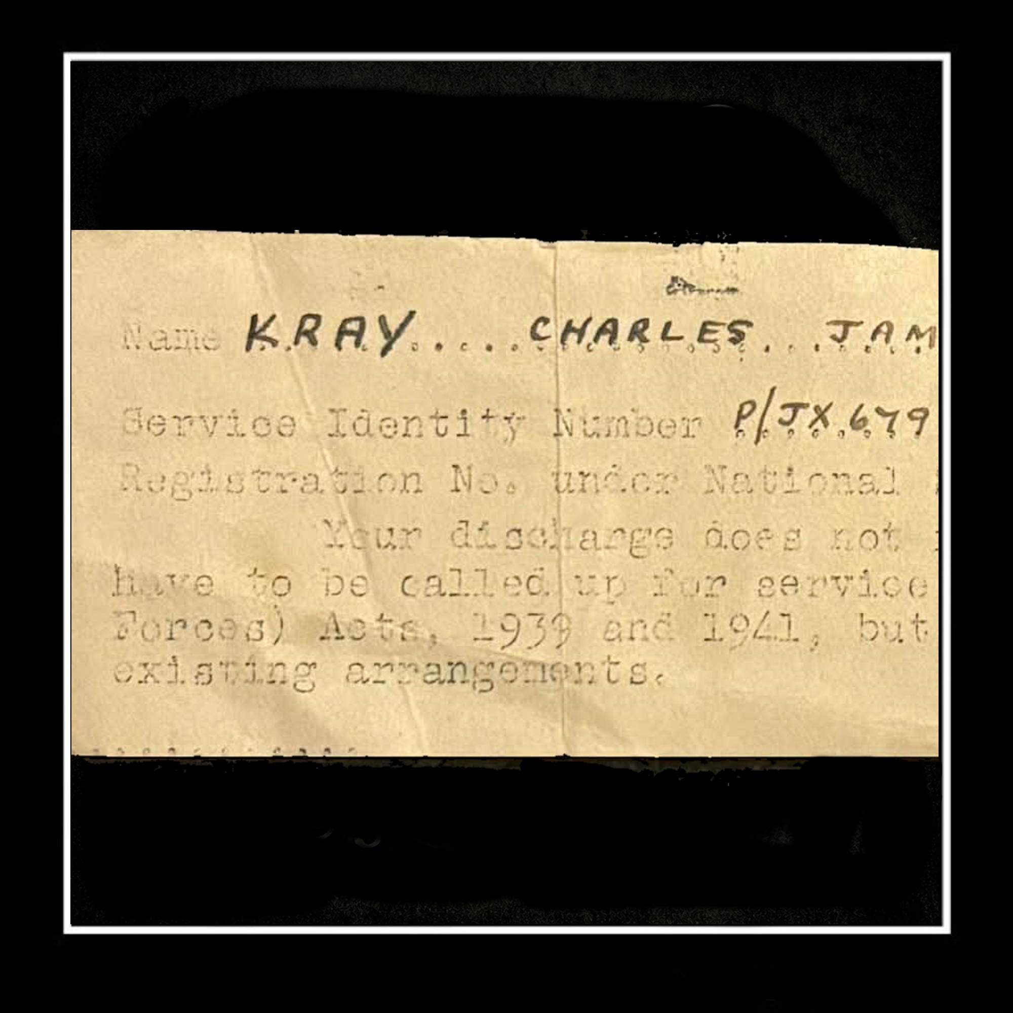 ORIGINAL CHARLIE KRAY ARMY DISCHARGE PAPERS – Gangster Stuff
